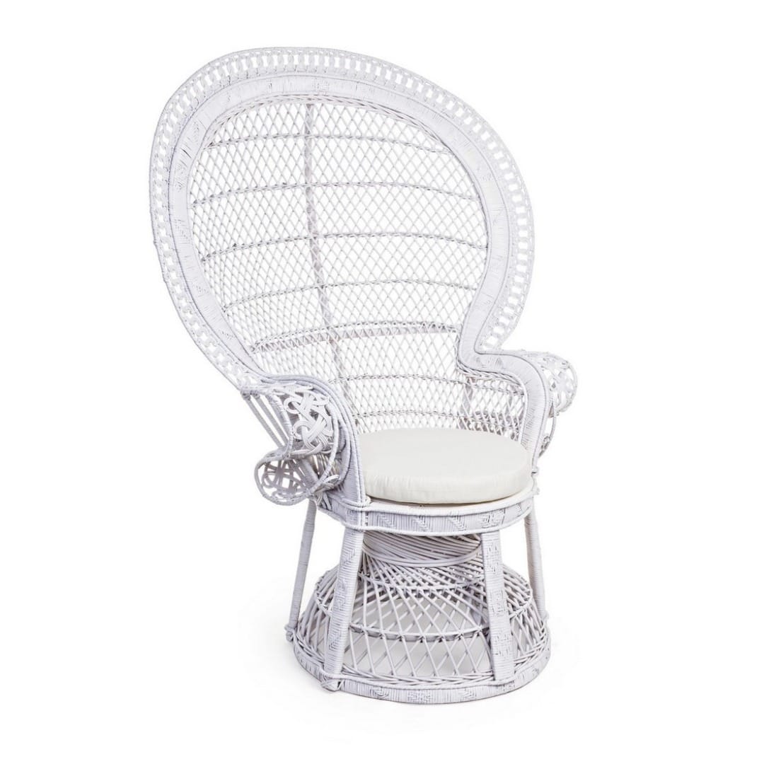 Fauteuil Emmanuelle En Rotin Blanc - Majdeltier
